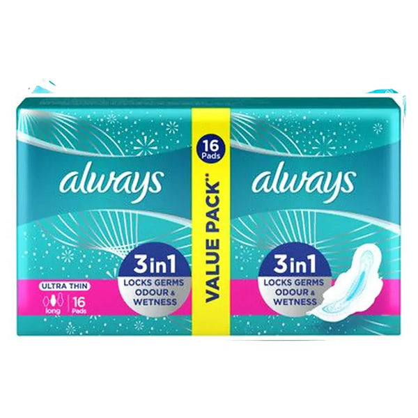 Always Ultra-Thin 3-in-1 Long Pads, 16 Pcs – Bebambi Pakistan