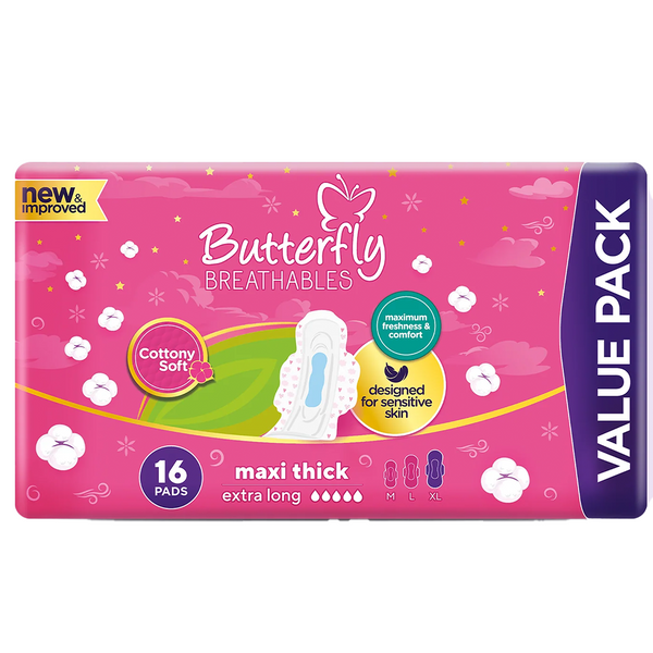 Butterfly Breathable Maxi Thick Cottony Soft XL – 16 Pads – Bebambi