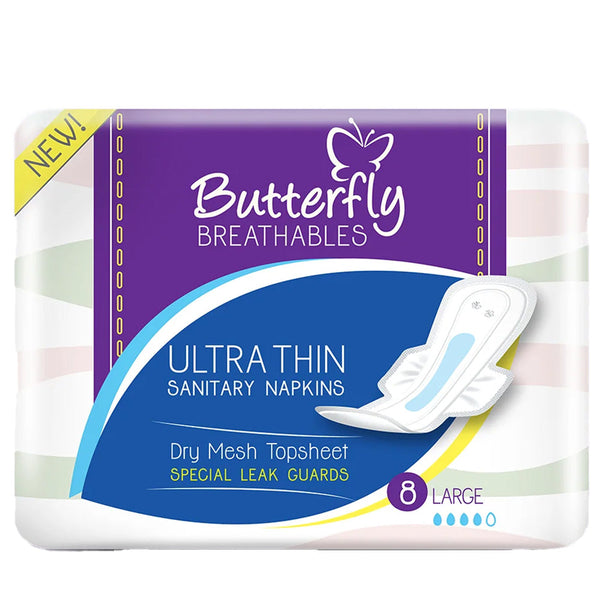 Butterfly Breathables Ultra-Thin Dry Mesh Sanitary Pads Long 8 Pcs ...