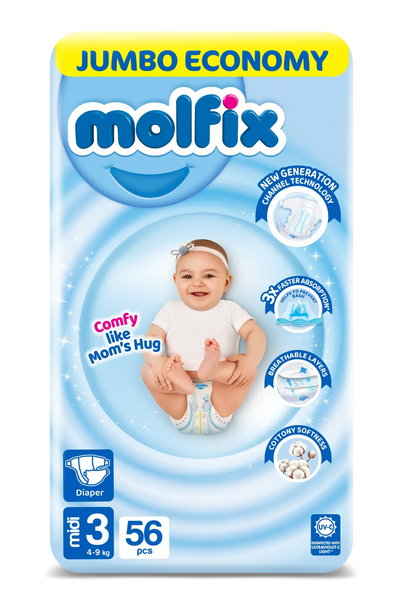 Molfix Diaper Size 3 Midi 56 Pcs, 4-9 Kg - Buy Online At Best Price ...